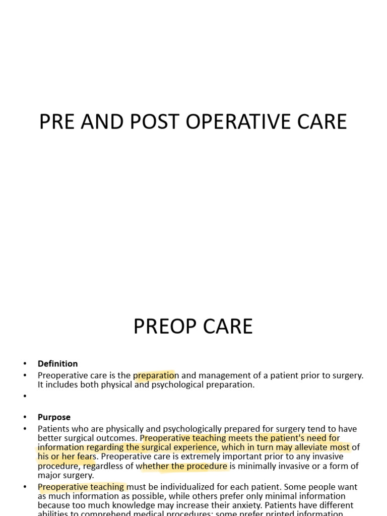 Pre and Post Operative Care | PDF | Surgery | Anesthesia