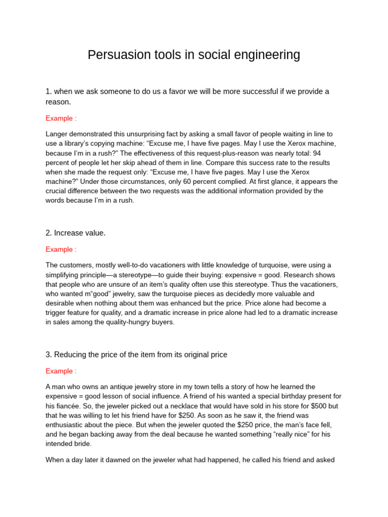 Persuasion Tools in Social Engineering | PDF | Prices
