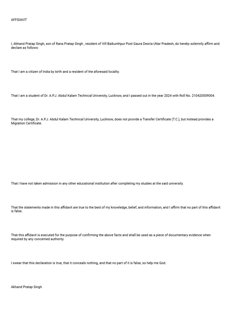 Affidavit of Akhand Pratap Singh | PDF