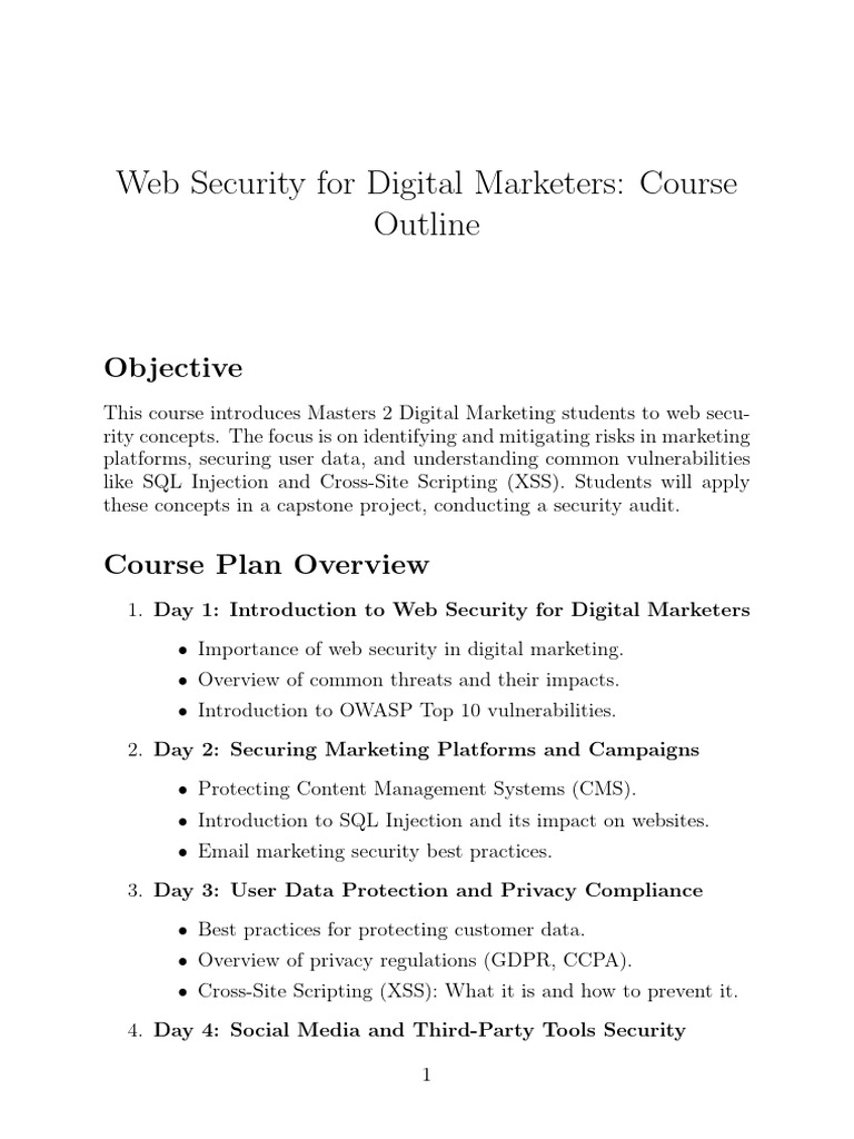 WEB - SECURITY Course Outline Update | PDF | Computer Security | Security