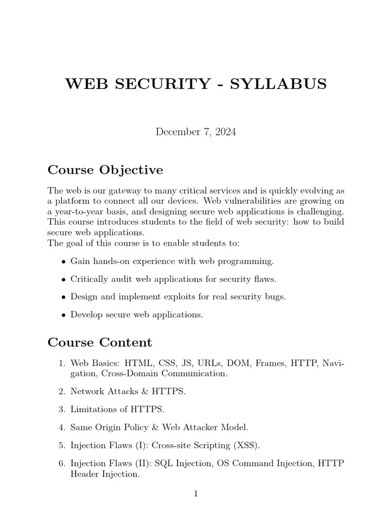 WEB - SECURITY Course Outline | PDF | World Wide Web | Internet & Web