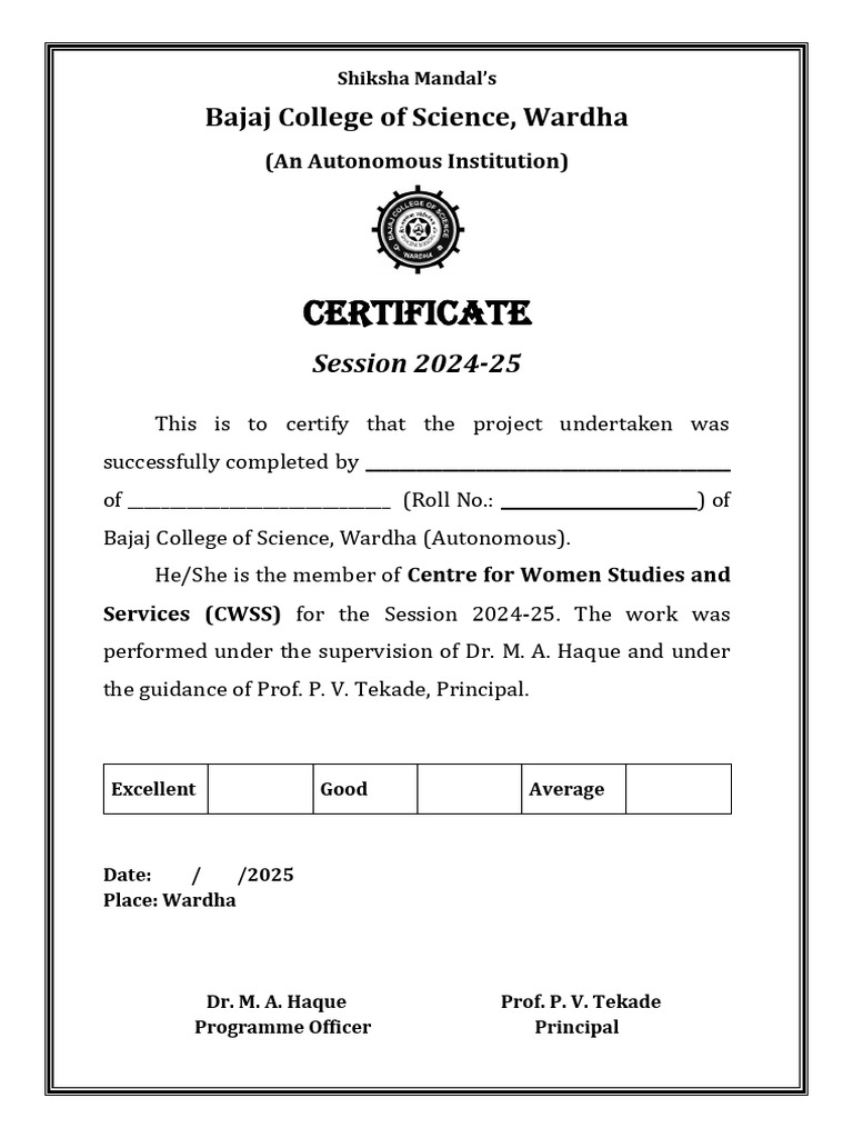 Coverpage of CWSS Project 2024-25 | PDF