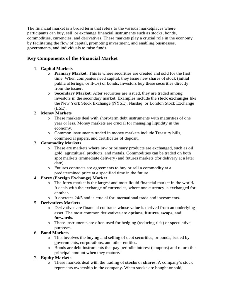 Financial Markets Overview | PDF | Financial Markets | Derivative (Finance)