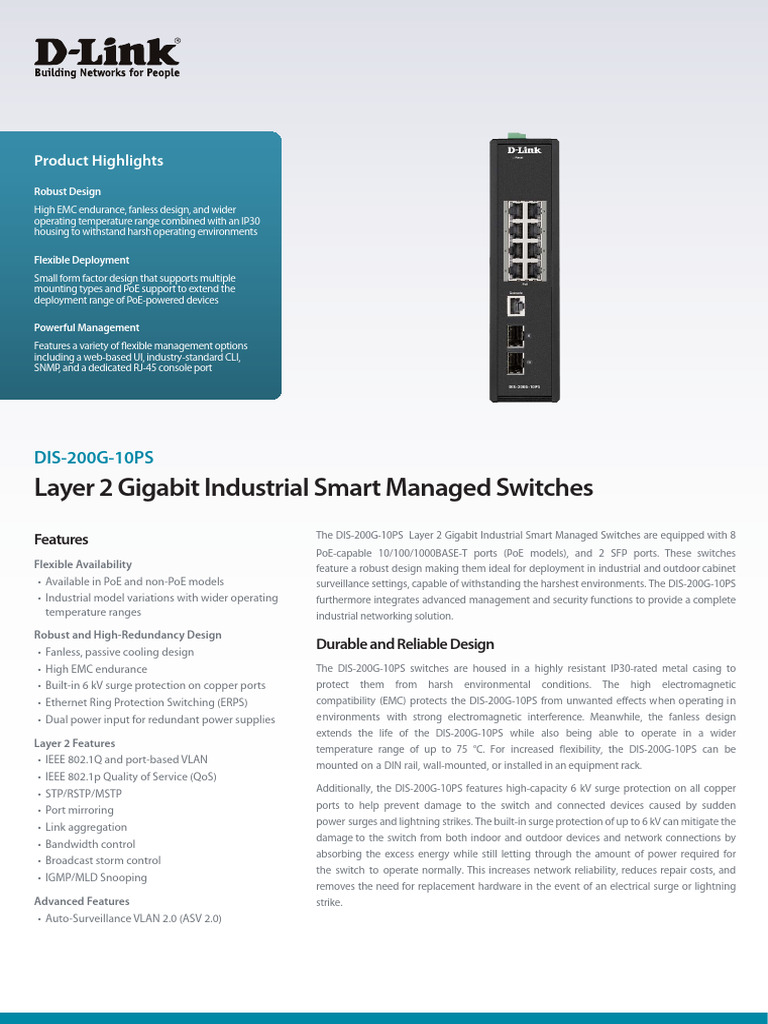 DIS-200G-10PS Industrial Switch Overview | PDF | Network Switch | Ethernet
