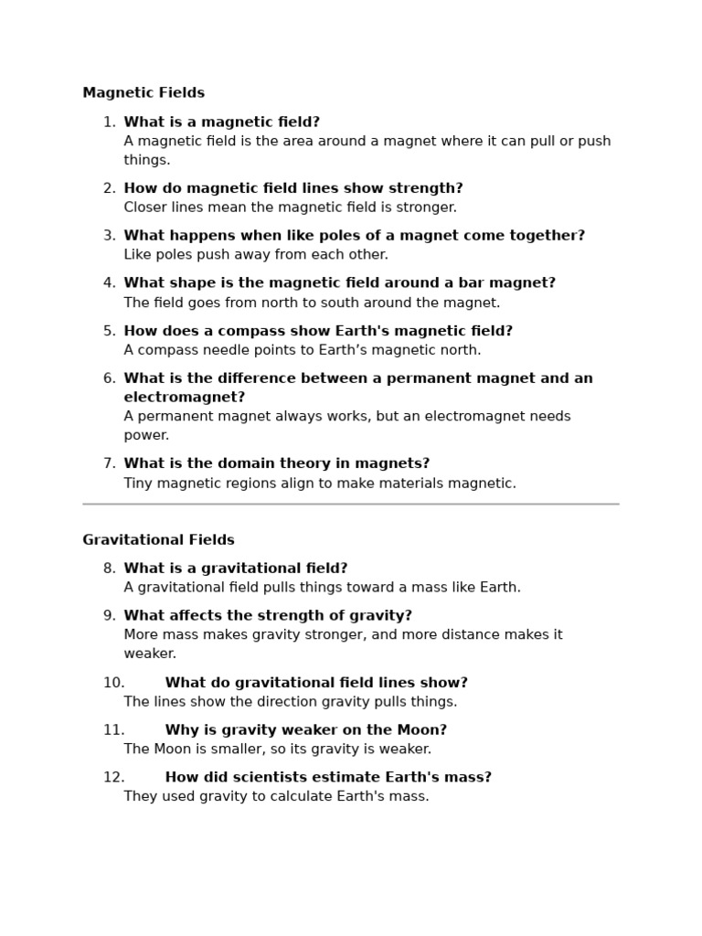 Magnetic Fields Q and Ans | PDF | Gravity | Magnetism