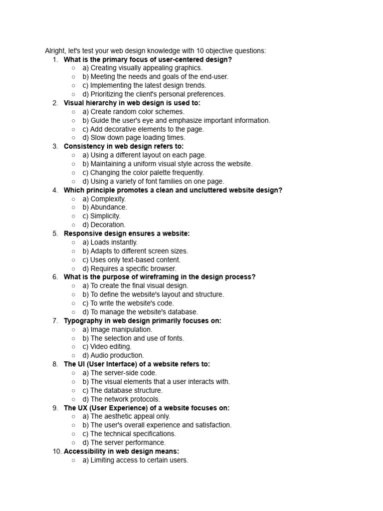 10 Objective Questions On Web Design | PDF | Web Design | Websites