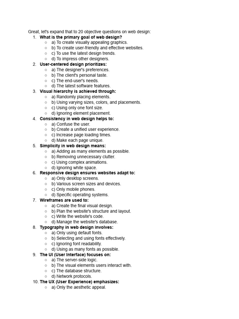 Web Design Objective Questions for Students | PDF | Web Design | Websites