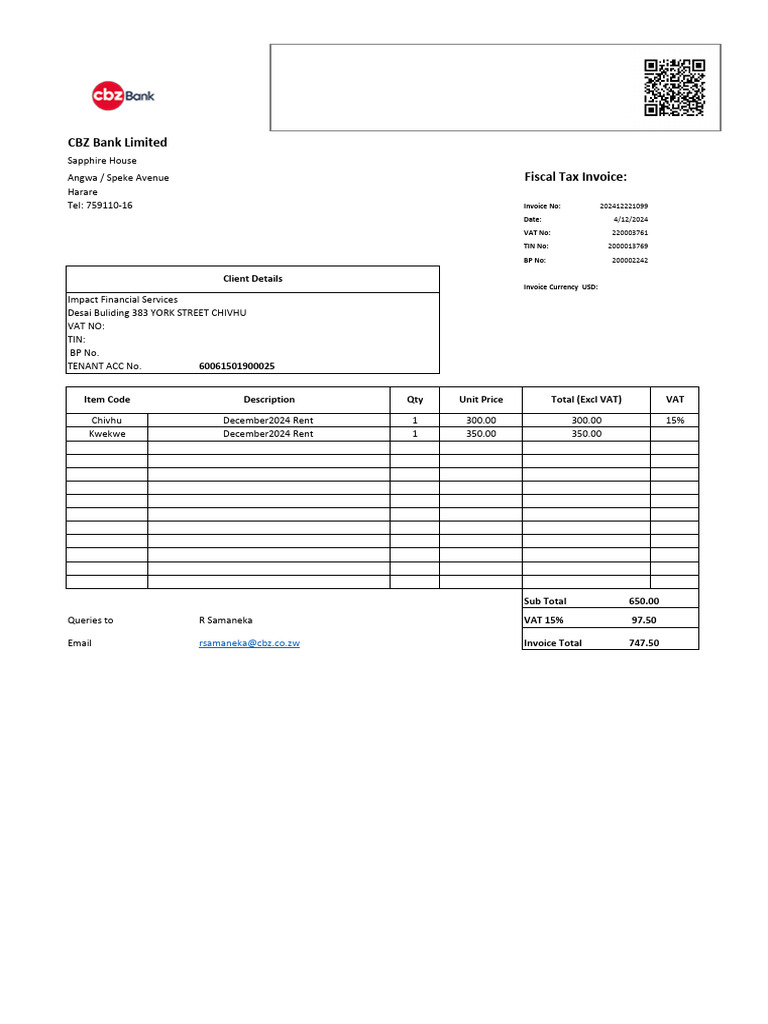 Impact Financial Services - December 2024 Rent Invoice - #202412221099 ...