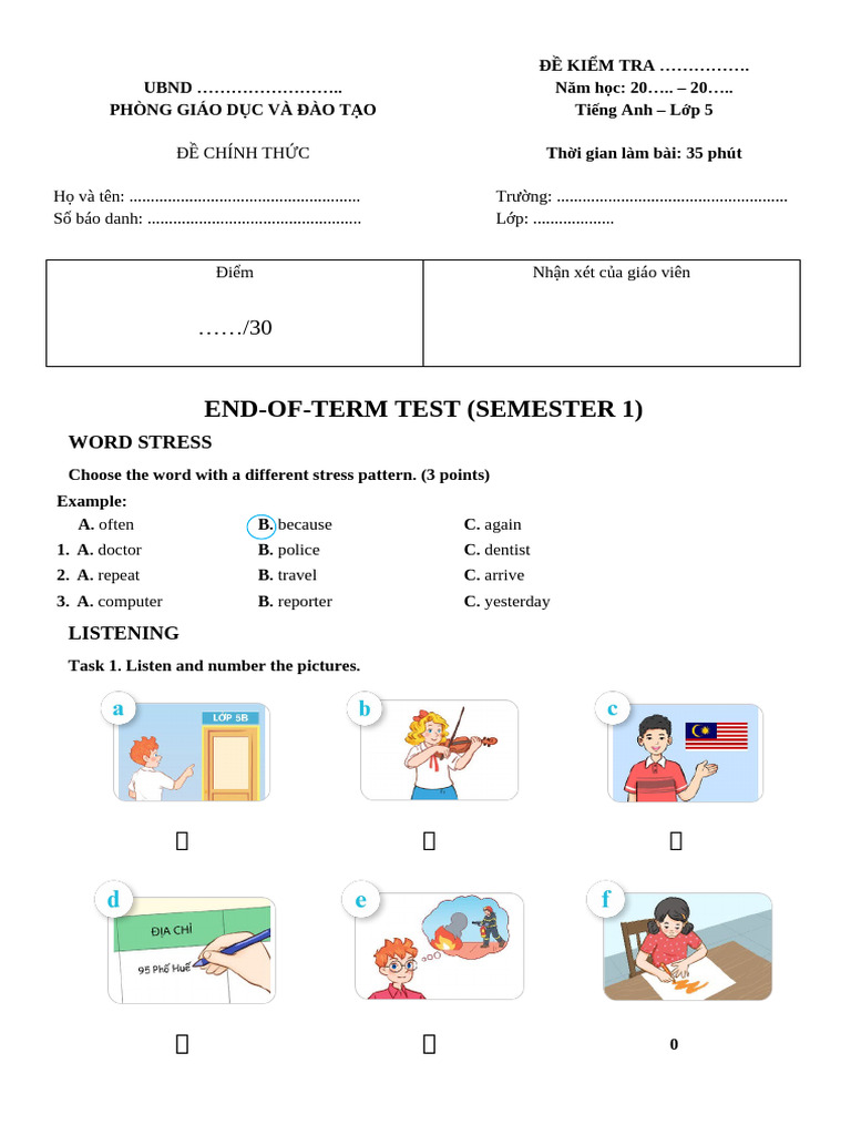 Grade 5 English End-of-Term Test | PDF