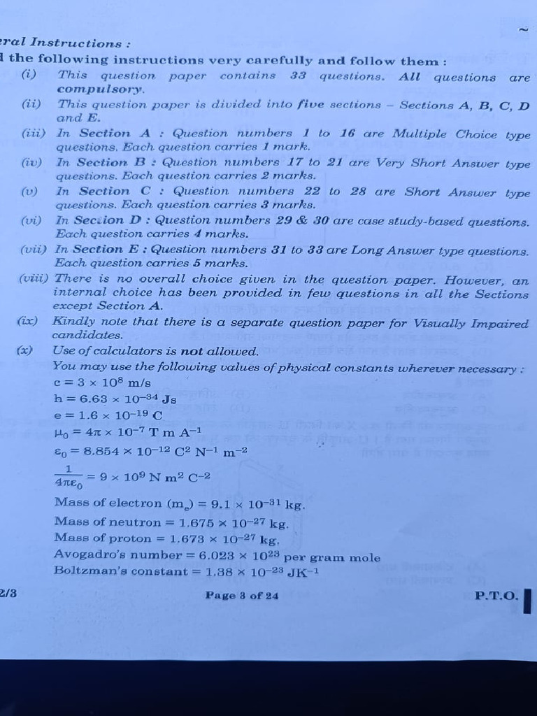 CBSE Class 12 Physics Question Paper 2025 | PDF