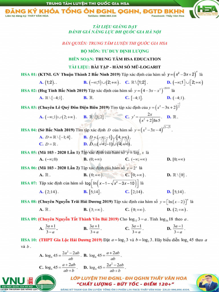 HSA.BUỔI 19 - BT - HÀM SỐ MŨ - LOGARIT | PDF