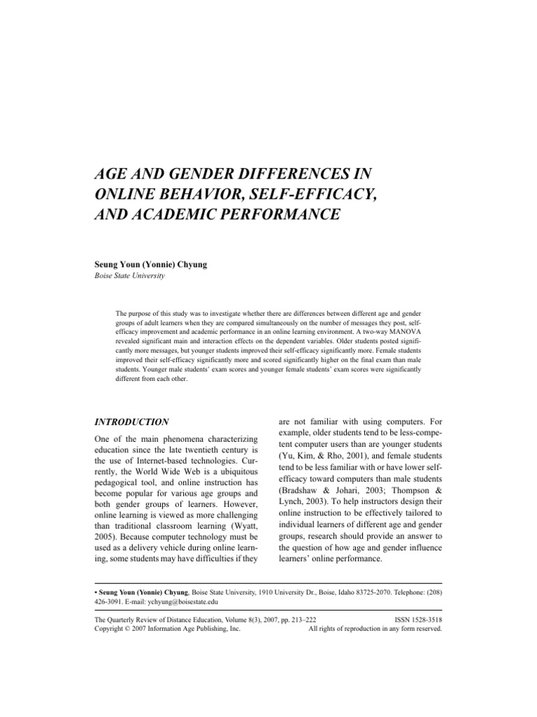 Age and Gender Differences in Online Behavior | PDF | Self Efficacy ...