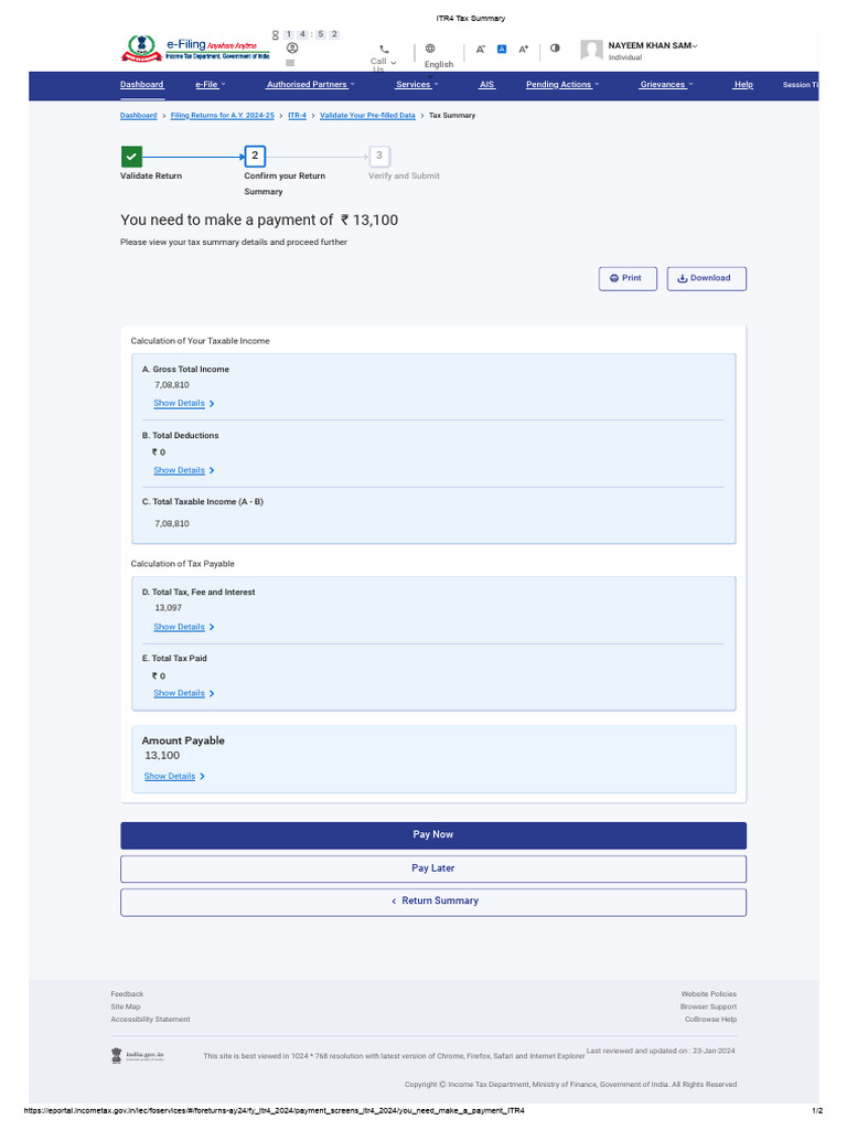 ITR4 Tax Summarysswdf | PDF | Taxes | Government Finances