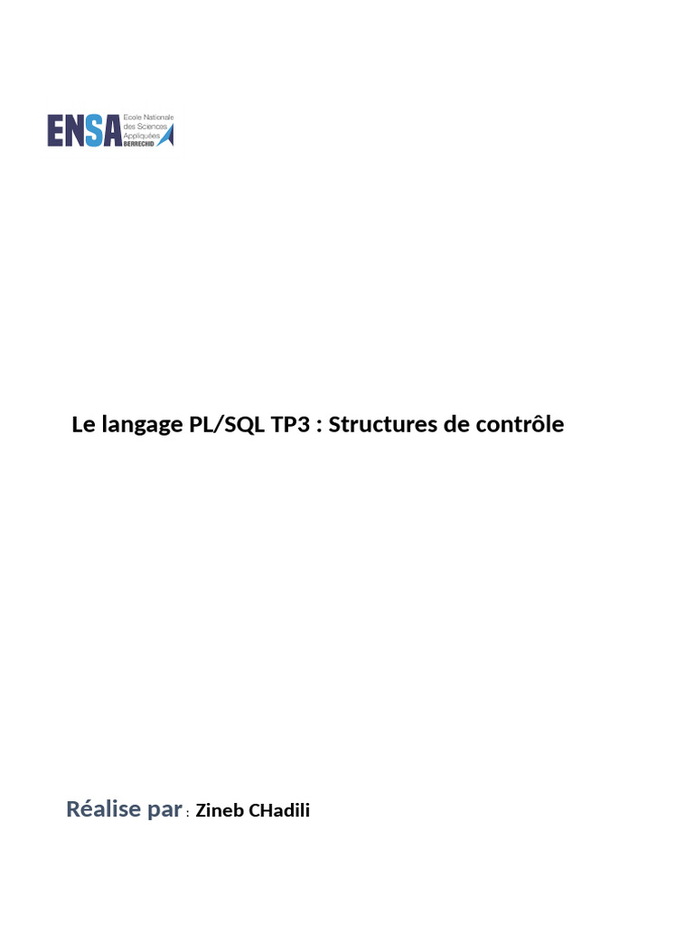 TP3 Structures de Contrôle Zineb Chadili | PDF | Sql
