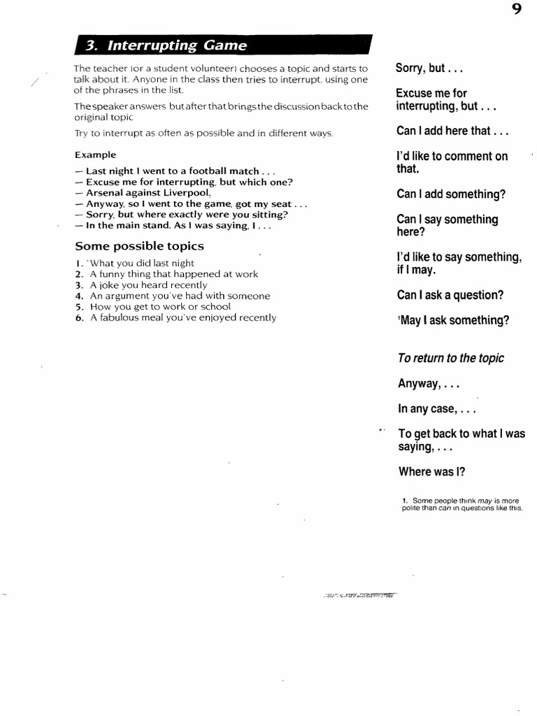 Conversation Gambits - Interrupting Game | PDF