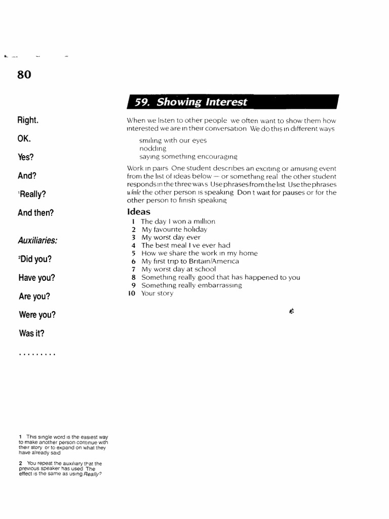 Conversation Gambits - Showing Interest | PDF