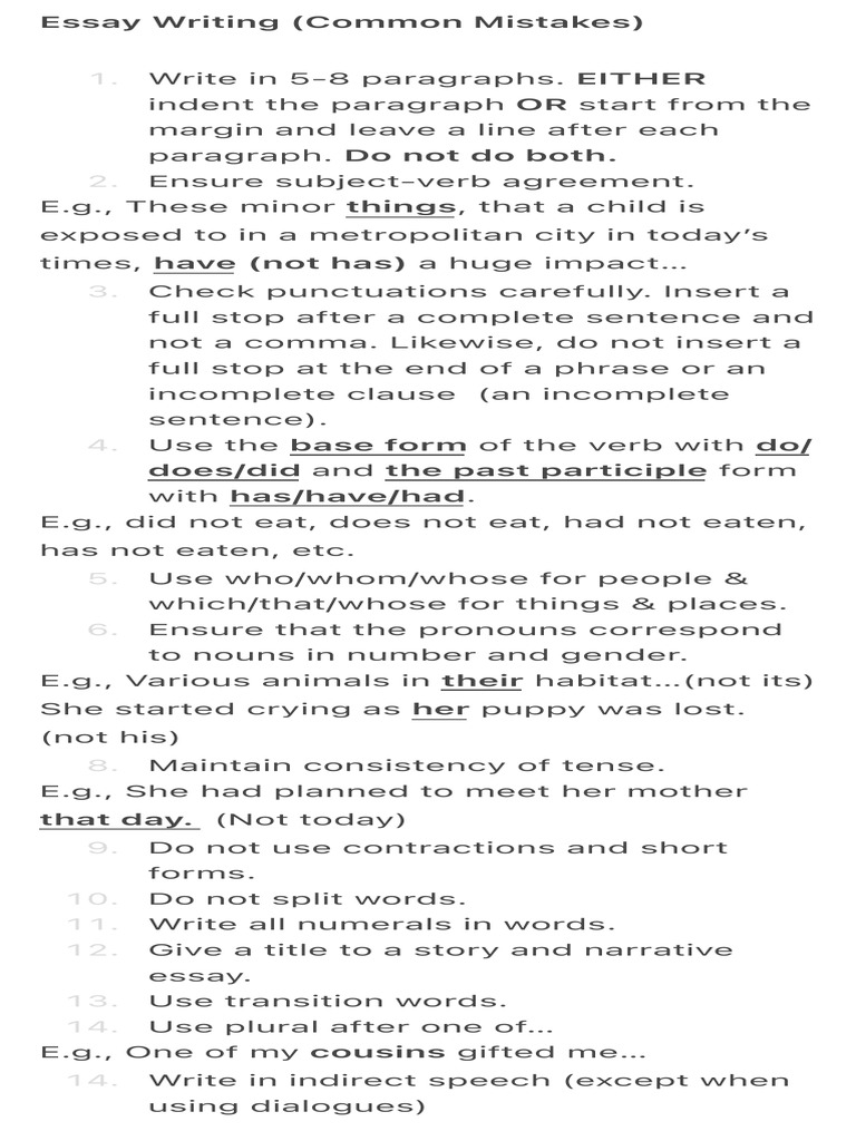 Essay Writing (Common Mistakes) | PDF