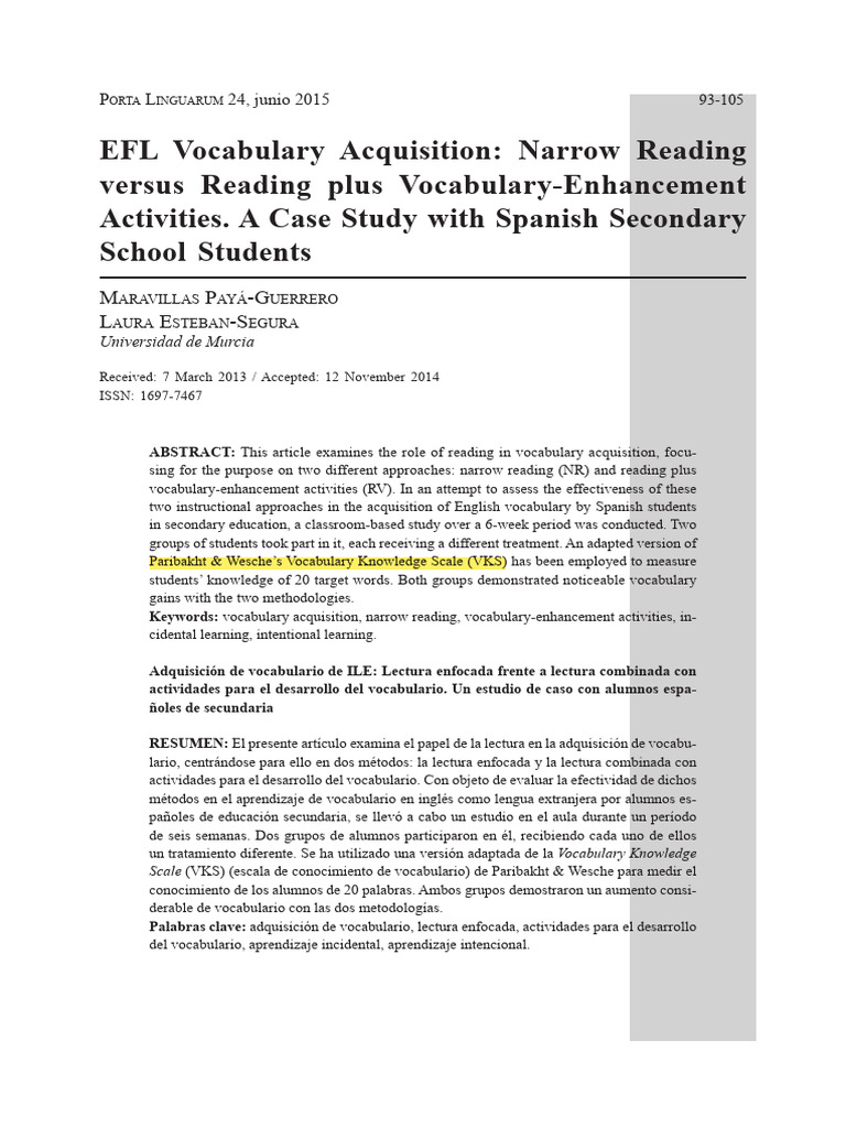 Adquisicion de Vocabulario de ILE Lectur | PDF | Vocabulary | English As A Second Or Foreign ...