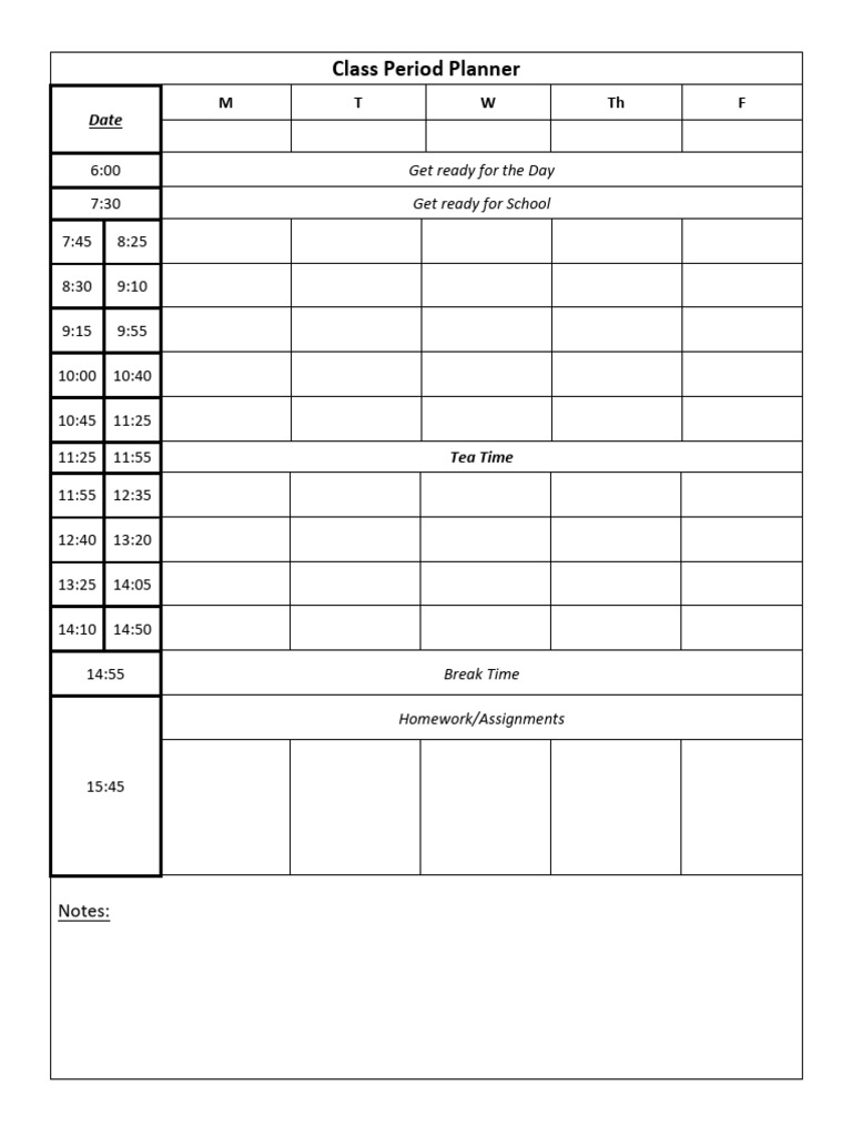 Class Period Planner Templet | PDF
