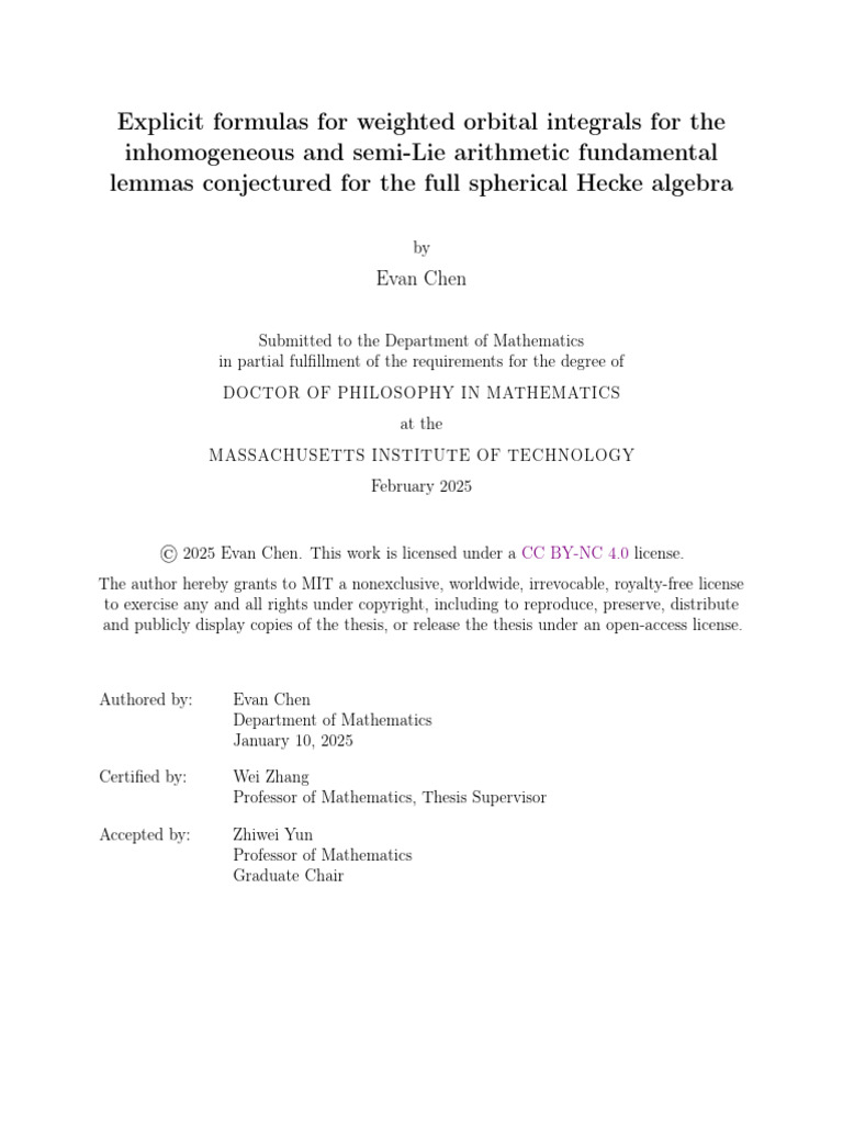 Chen Evanchen PHD Math 2025 Thesis | PDF | Mathematics | Theorem