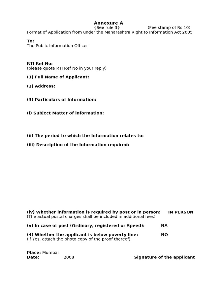 Rti Application Form | PDF