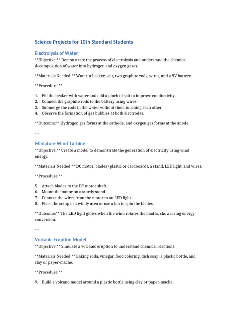 Science Projects 10th Standard | PDF | Physical Sciences | Electricity