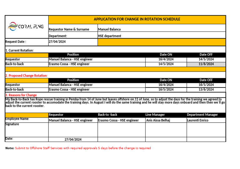 CHANGE ROTATION APPLICATION FORM 1 | PDF