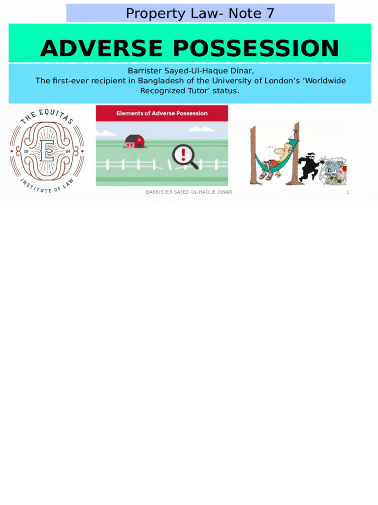 Property Law Adverse Possession SLIDES 1 20 | PDF