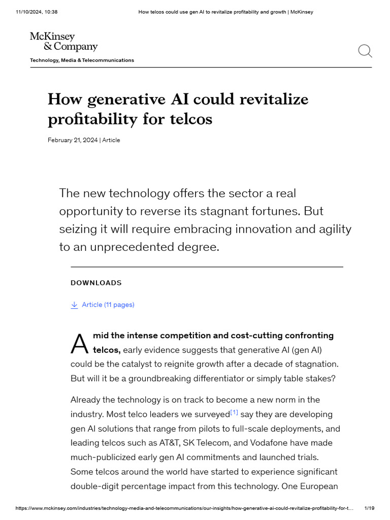 How Telcos Could Use Gen AI To Revitalize Profitability and Growth - McKinsey | PDF | Artificial ...