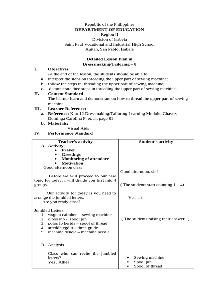 Lesson Plan 2 | PDF | Sewing Machine | Sewing