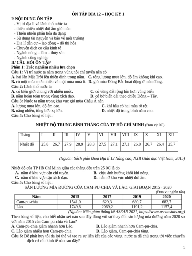 Ôn Tập Địa 12 Hki | PDF