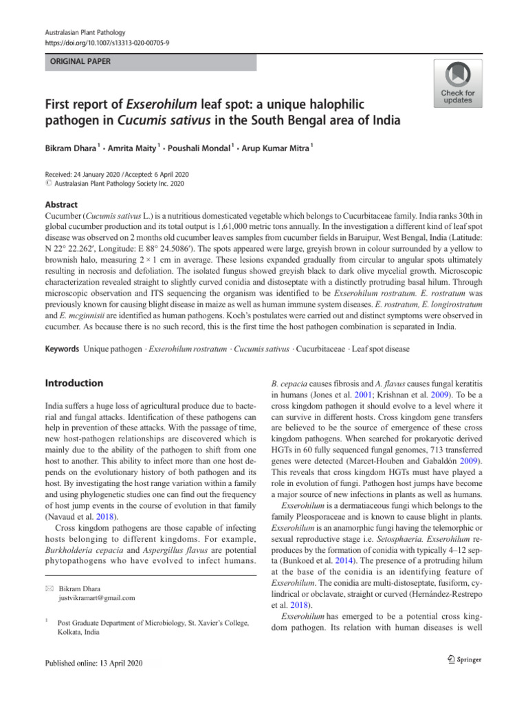 First Report of Exserohilum Leaf Spot A | PDF | Fungus | Evolution