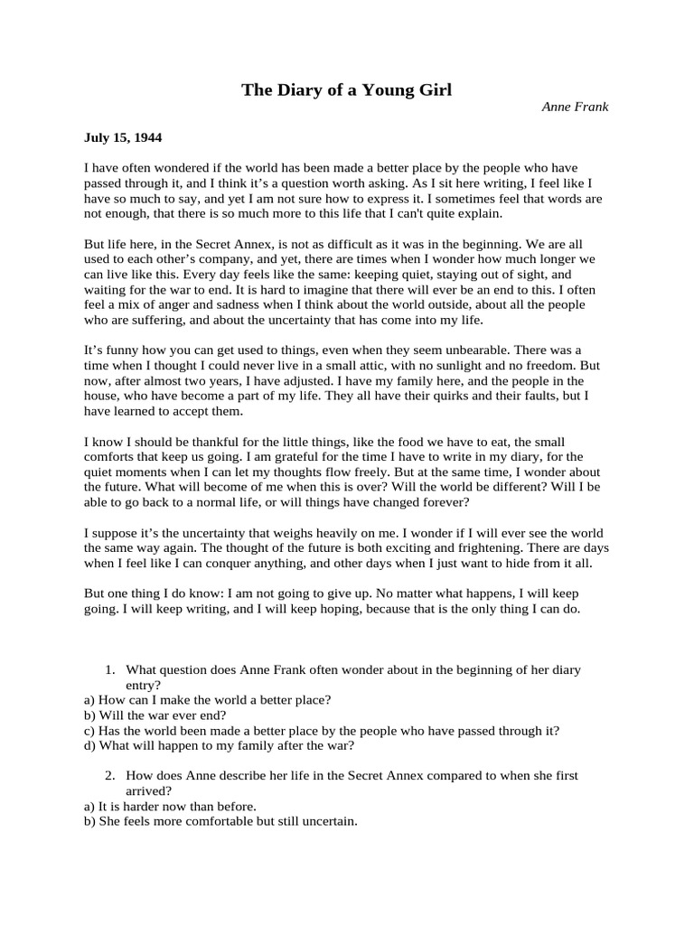 Anne Frank's Reflections on Life | PDF
