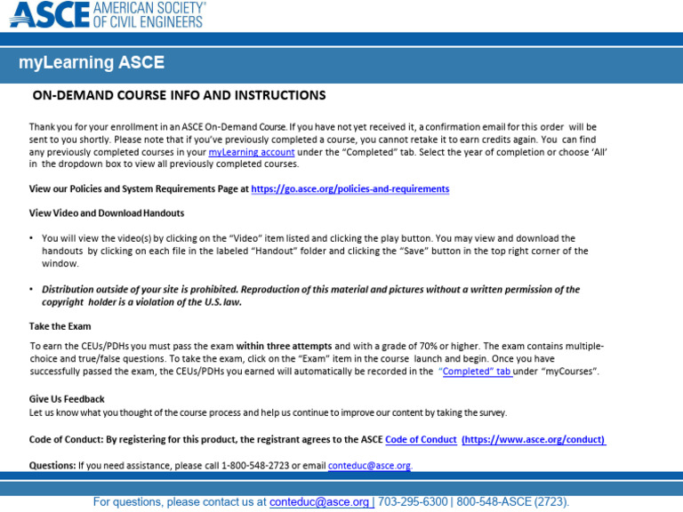 ASCE On Demand Course Info and Instructions 1728338749811 | PDF