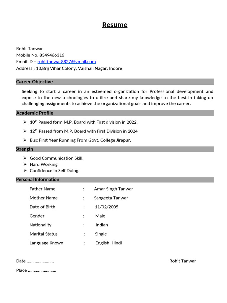 Rohit Tanwar Resume 2024 | PDF