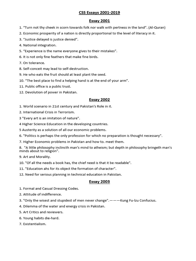 CSS Essays 2001 2019 | PDF | Pakistan