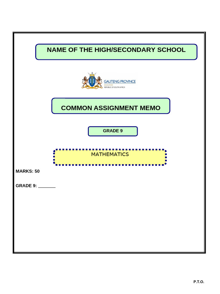 Grade 9 Common Assignment Memo | PDF