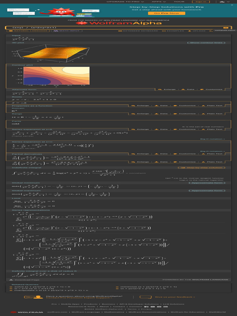 X+y X 2+y 2+1 - WolframAlpha | PDF | Computing | Calculus