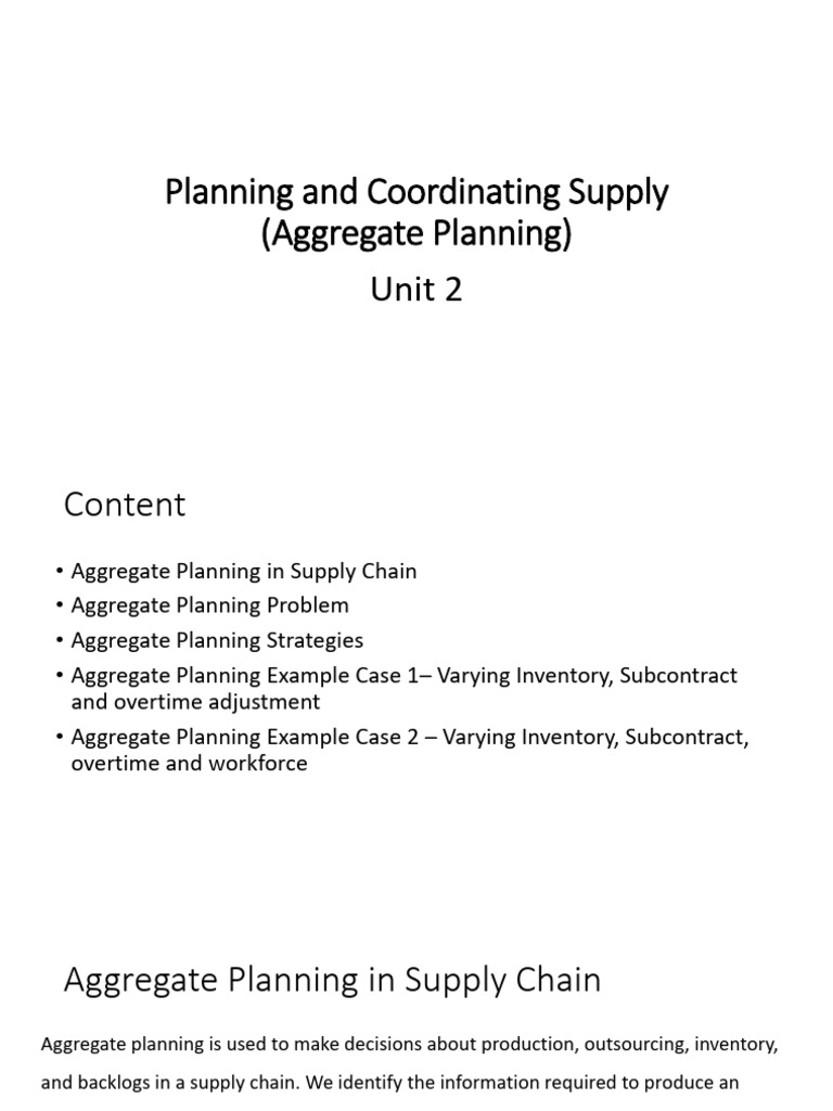 Unit 2 (OA) - Aggregate Planning | PDF | Supply Chain | Inventory