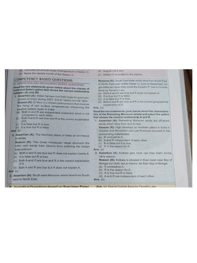 Geography Reason and Assertion For Class 10 ICSE | PDF