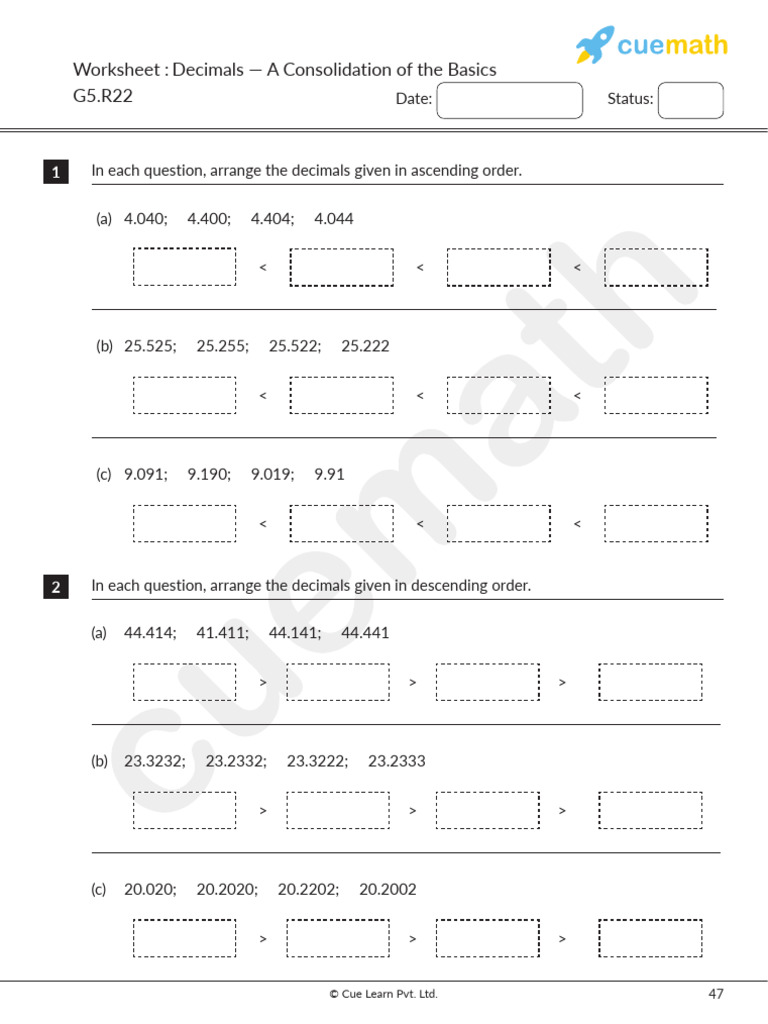 5th Grade Math Worksheet Decimals | PDF