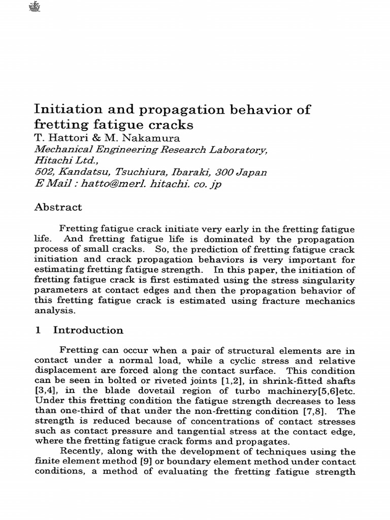 Initiation and Propagation Behavior of Freetting Fatigue Cracks | PDF | Fatigue (Material ...