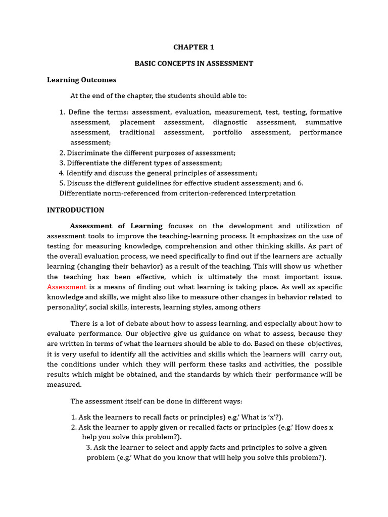Fundamentals of Learning Assessment | PDF | Educational Assessment ...
