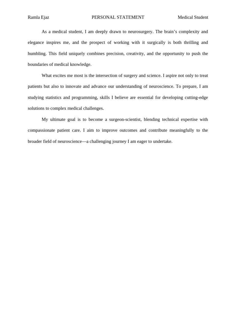 Personal Statement Formatting Sample Text | PDF