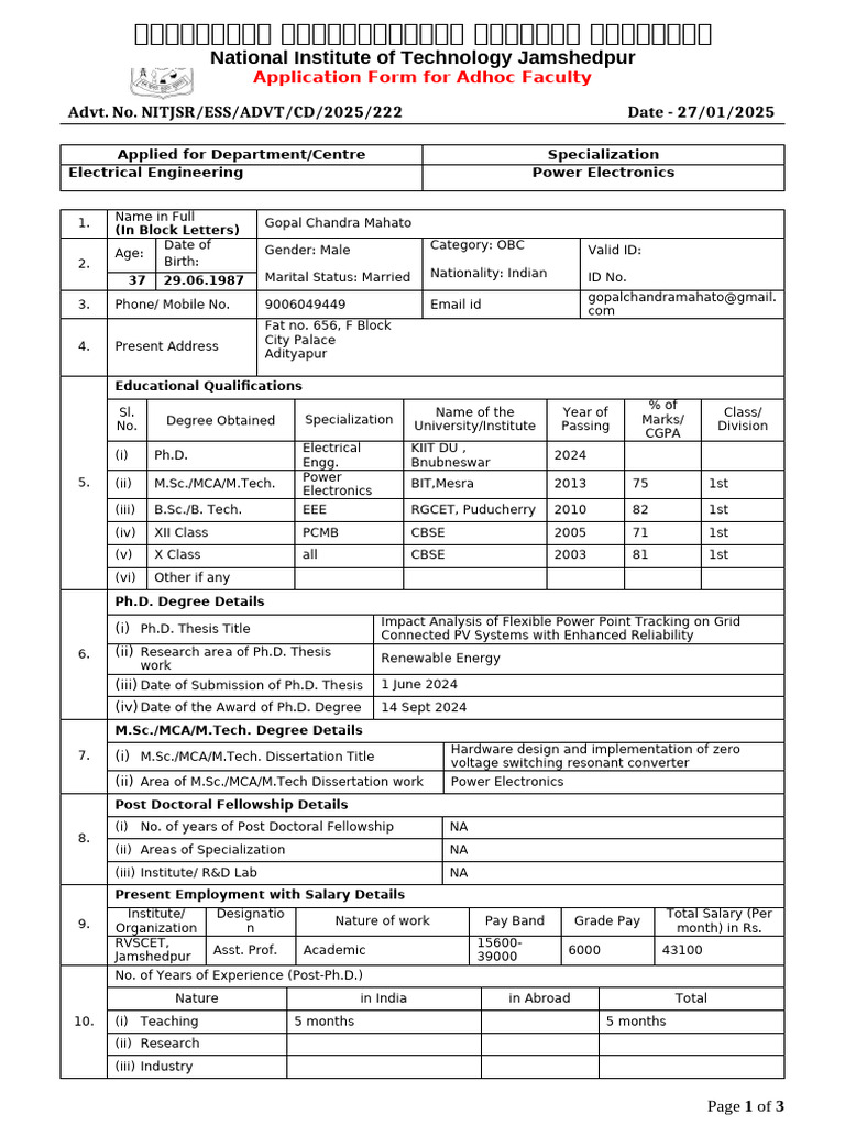 Adhoc Faculty Application Form | PDF | Educational Stages | Higher Education