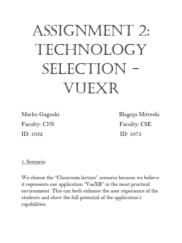 Assignment 2: Technology Selection - Vuexr | PDF