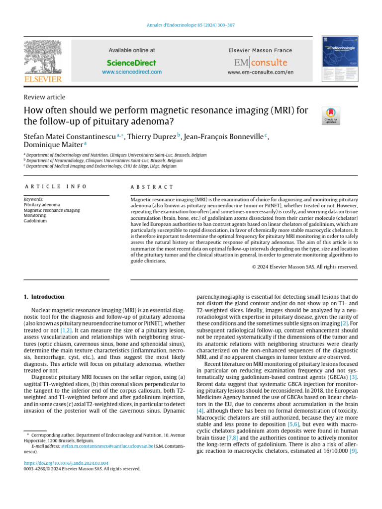 How Often Should We Perform MRI For The Followup of Pituitary Adenoma | PDF | Medical ...