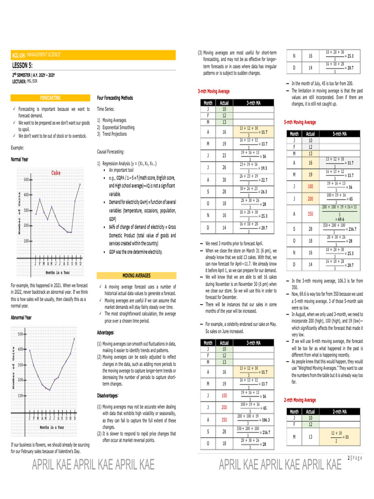 Management Science_Forecasting | PDF | Forecasting | Moving Average