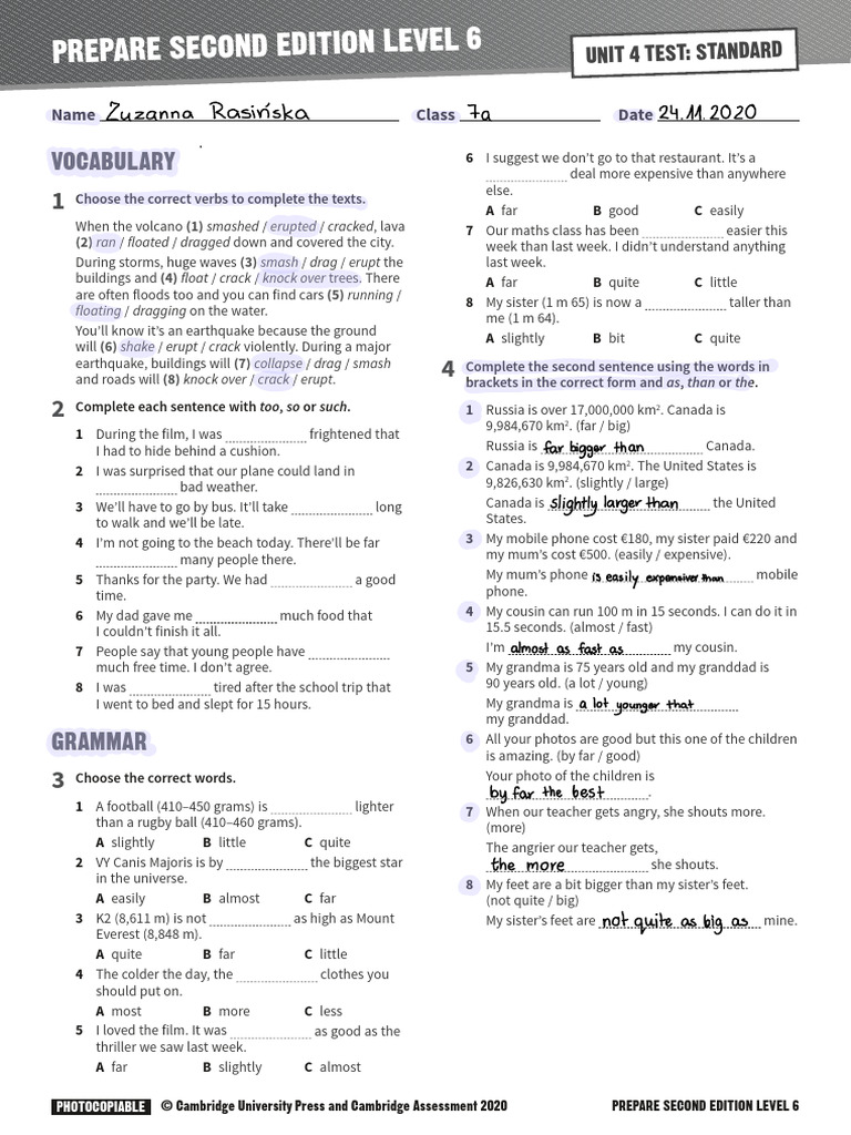 Prepare 6 Unit 4 TEST | PDF