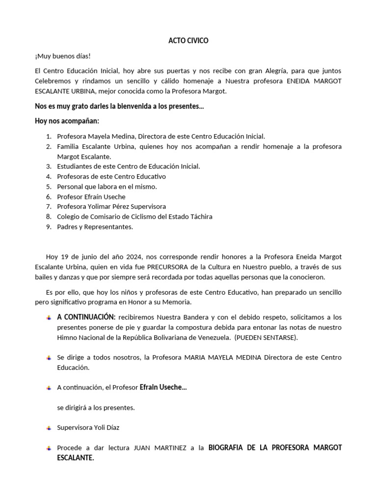 Acto Civico Preescolar | PDF | Educación de la primera infancia
